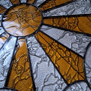 Cloud and Sun Translucent Art Glass Panel. Sunburst Stained Glass ...
