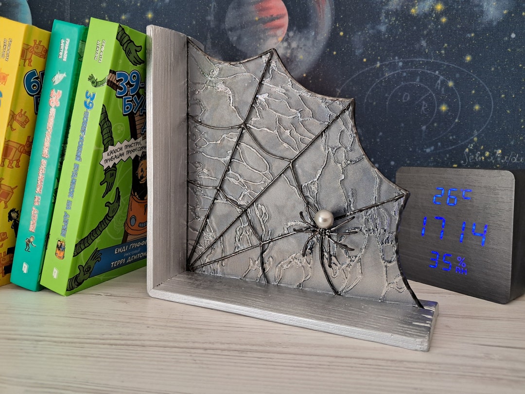Bookend. Wooden Book Stand. Handmade Bookend Suncatcher. Spider Web ...
