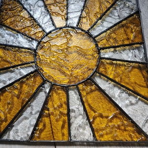 Golden Stained Glass Sun Panel. Square Sunburst Glass Suncatcher ...