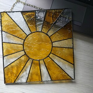 Sun. Square Panel. Unique Sun-shaped Art Glass Suncatcher With Sun ...