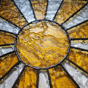 Golden Stained Glass Sun Panel. Square Sunburst Glass Suncatcher ...