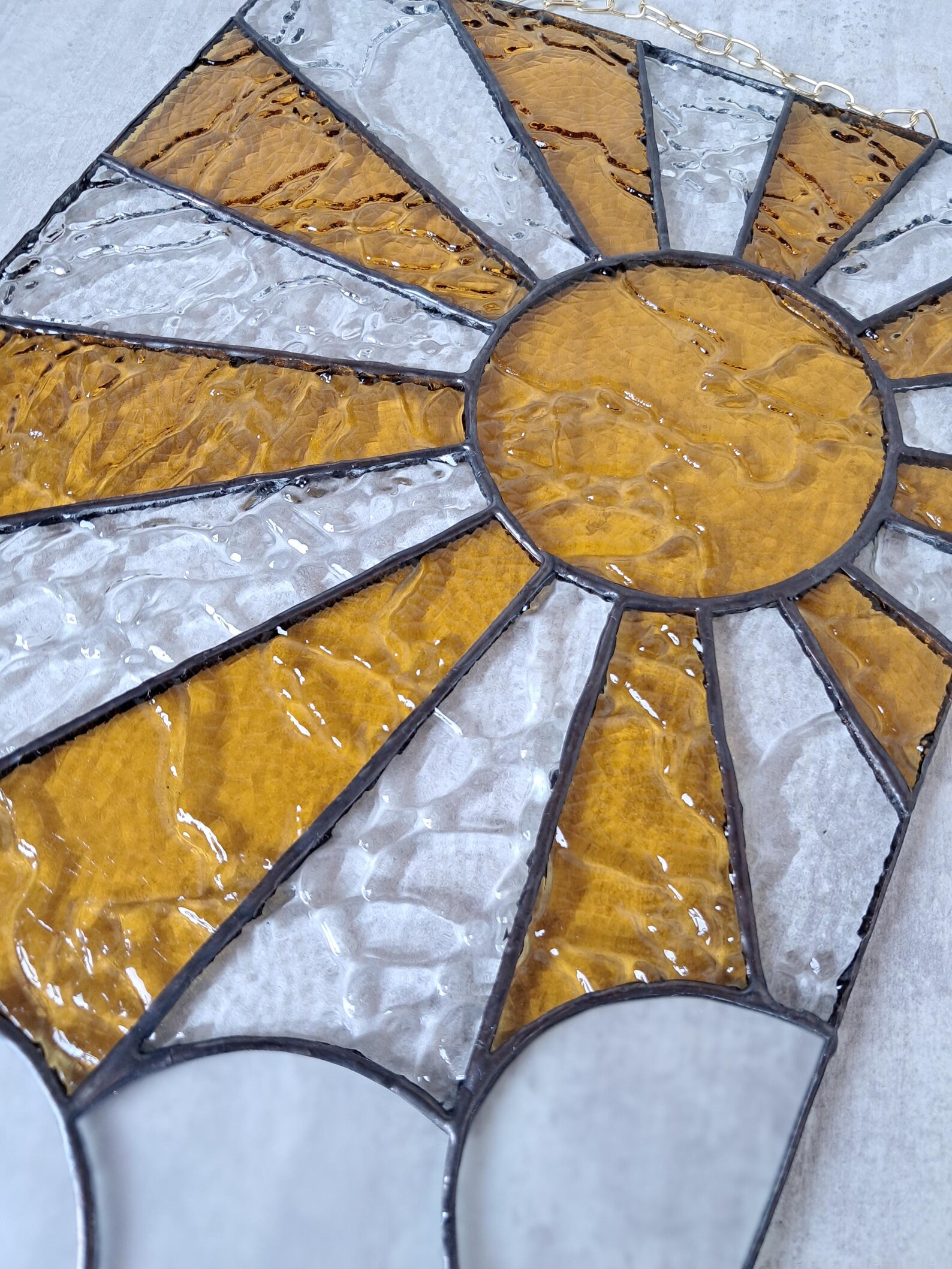 Cloud and Sun Translucent Art Glass Panel. Sunburst Stained Glass ...