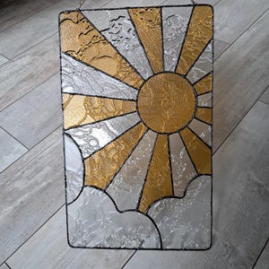 Cloud and Sun Translucent Art Glass Panel. Sunburst Stained Glass ...