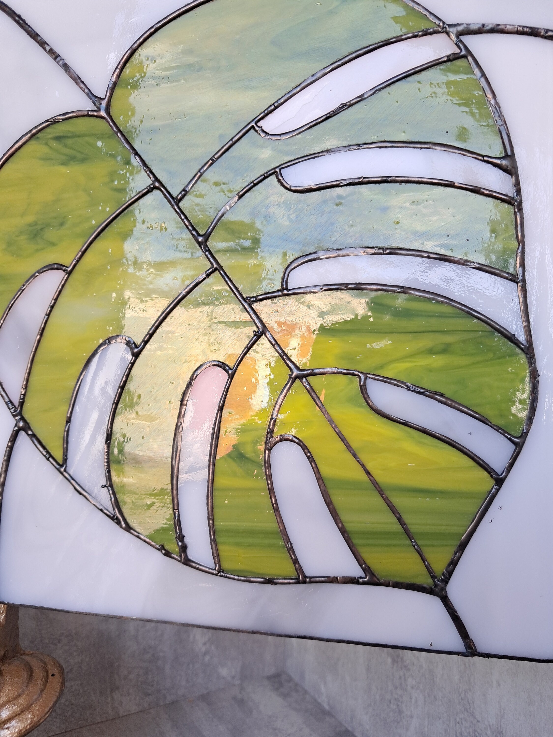 Stained Glass Monstera Leaf: Tropical Palm Glass Art With Monster Leaf ...