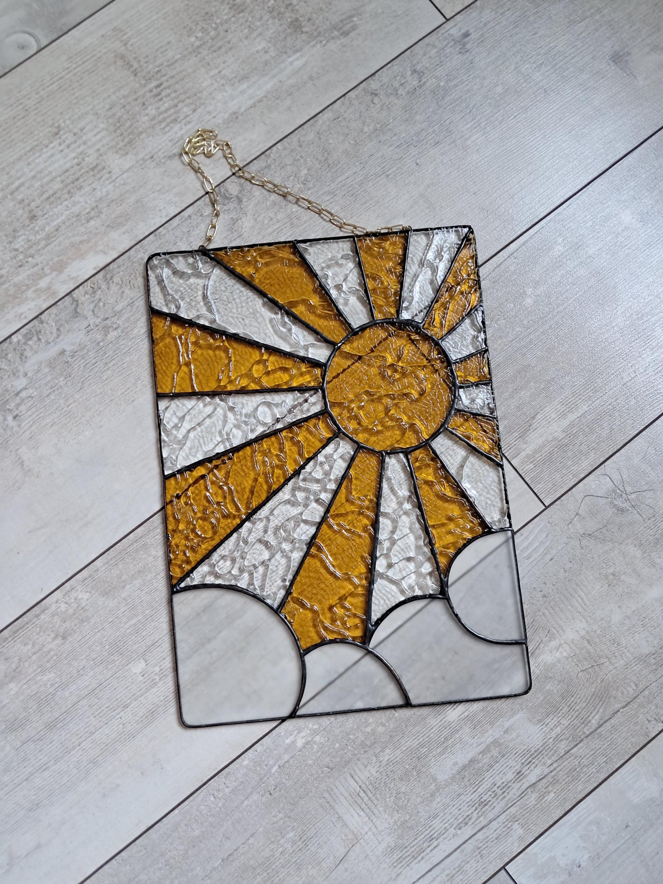 Cloud and Sun Translucent Art Glass Panel. Sunburst Stained Glass ...