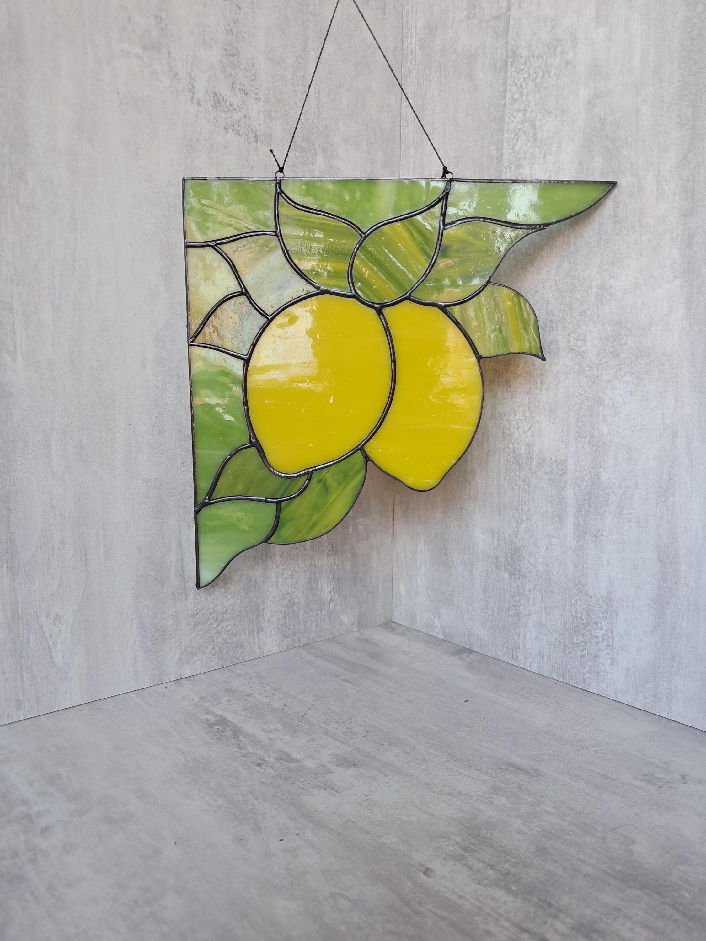Stained Glass Lemon Corner Panel – Citrus Window Hanging, Kitchen Decor ...
