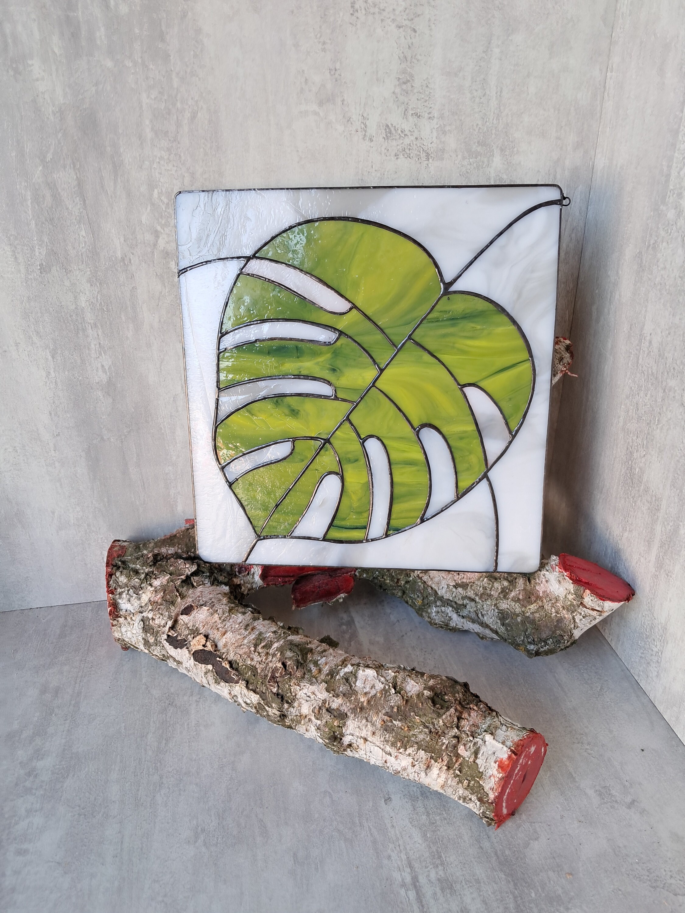 Stained Glass Monstera Leaf: Tropical Palm Glass Art With Monster Leaf ...