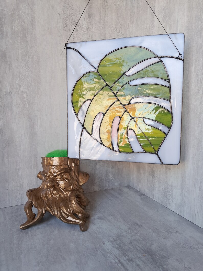 Stained Glass Monstera Leaf: Tropical Palm Glass Art With Monster Leaf ...