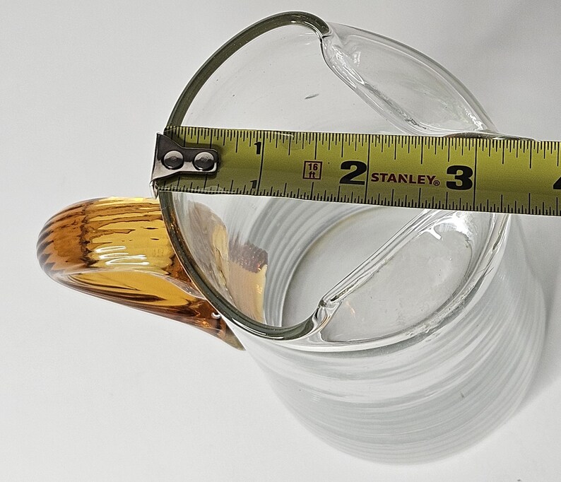Mid-century Hand Blown Clear Glass Slim Pitcher With Amber Glass Handle ...