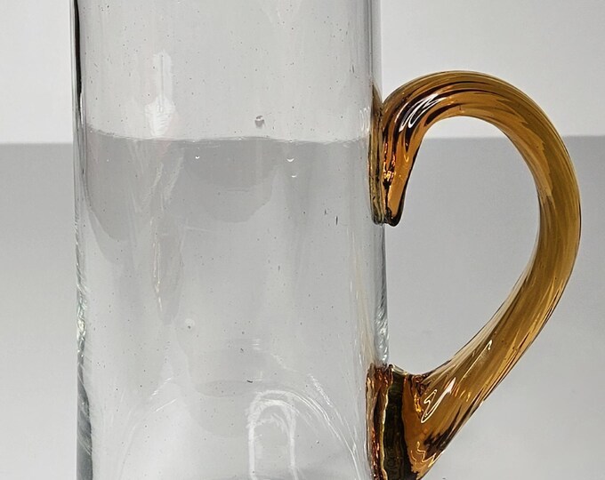 Mid-century Hand Blown Clear Glass Slim Pitcher With Amber Glass Handle ...
