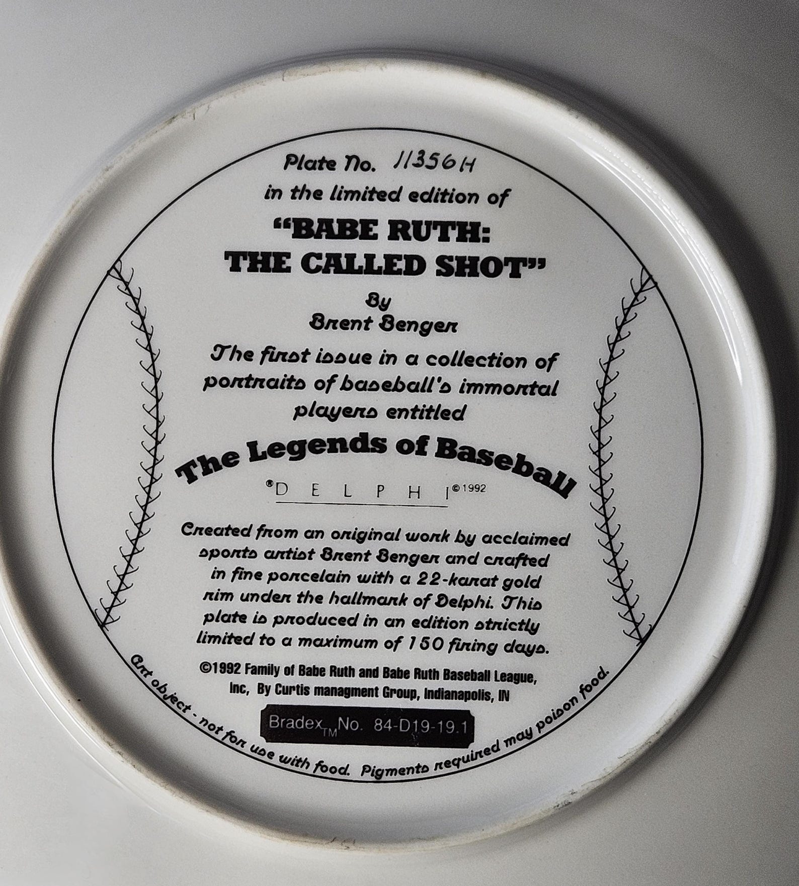 Vintage Limited and Numbered 1992 Collector 8" Plate "babe Ruth the ...