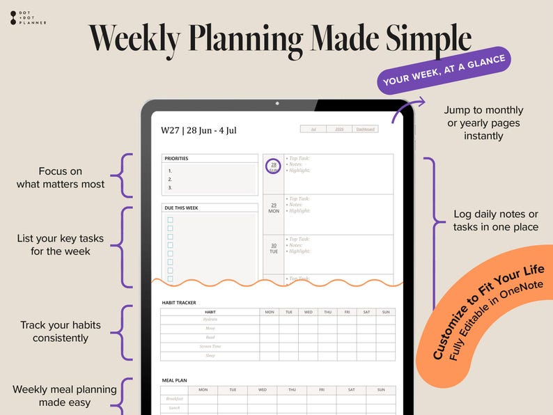 Onenote Life Planner 2025 + Free 2026 | Fully Hyperlinked Daily ...