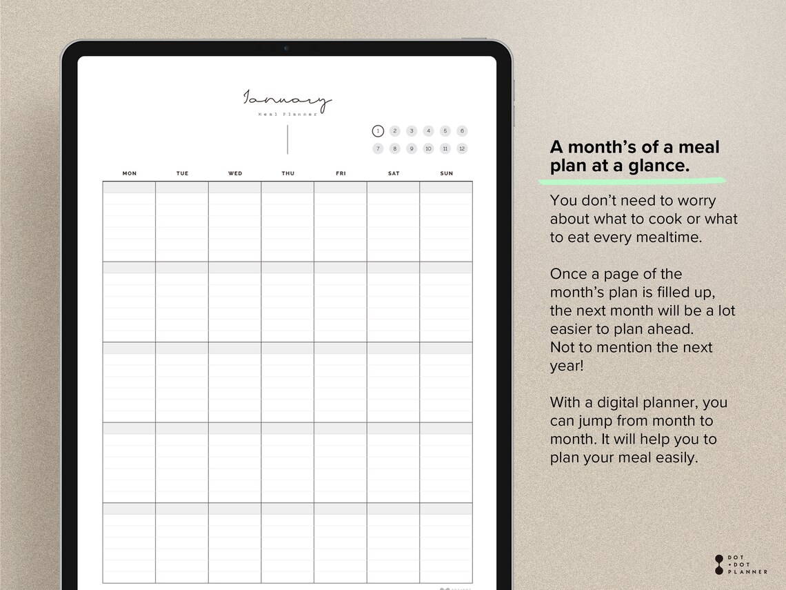 Digital Meal Planner Minimalist Monthly Meal Planner for a | Etsy