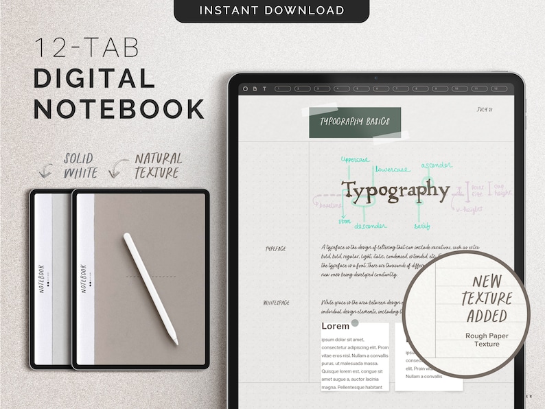 Digital Notebook – 28 Templates, 12 Hyperlinked Sections, Natural Paper ...