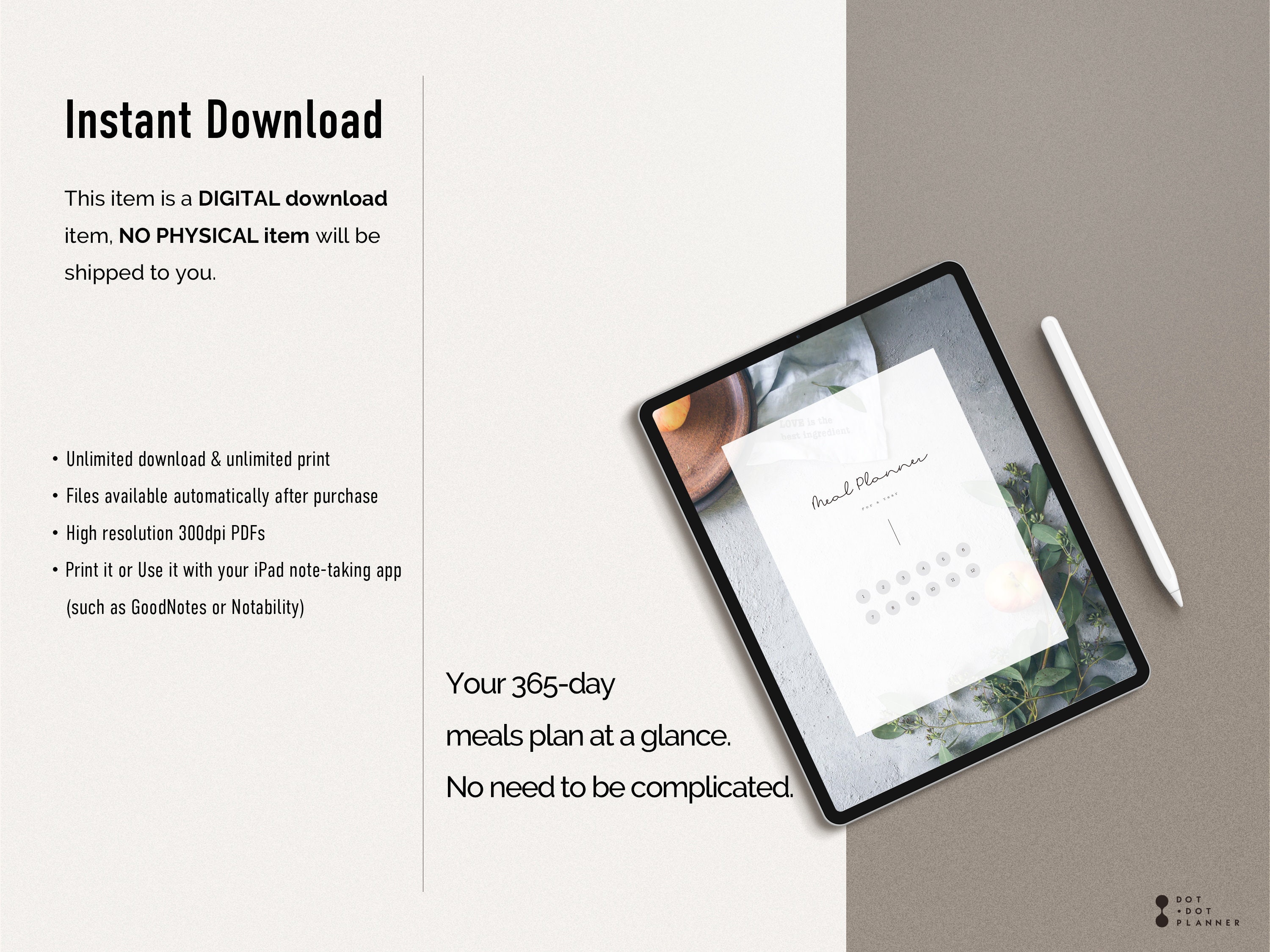 Digital Meal Planner Minimalist Monthly Meal Planner for a - Etsy