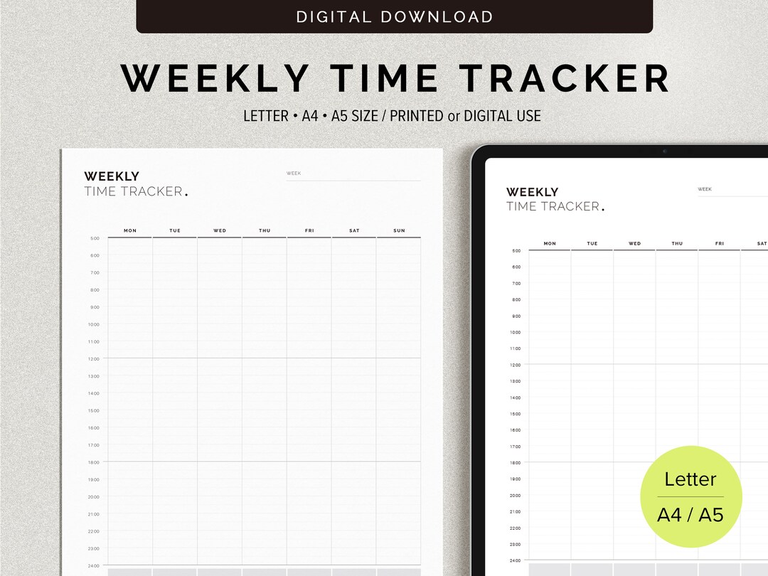 Weekly Time Tracker Printable Minimalist, Half Hour Time Tracking ...
