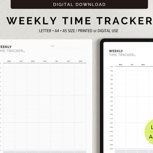 Weekly Time Tracker Printable Minimalist, Half Hour Time Tracking ...