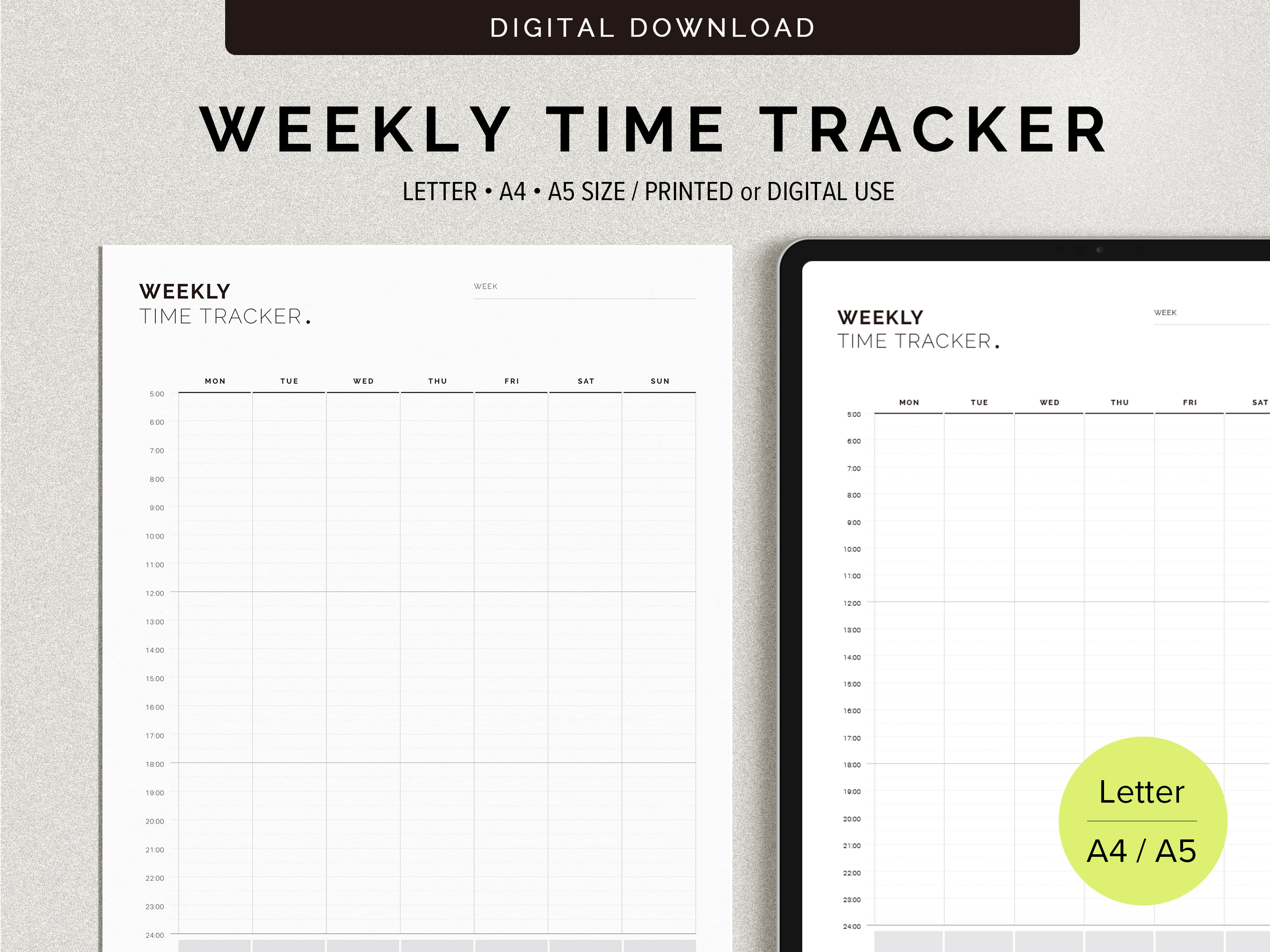 Weekly Time Tracker Printable Minimalist Half Hour Time | Etsy