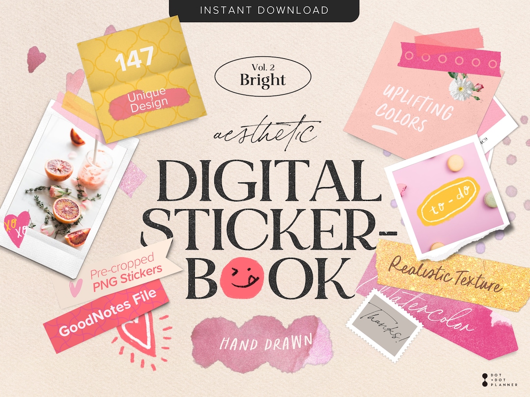 Bright Digital Sticker Book – Realistic Watercolor Style, 184 Pre ...