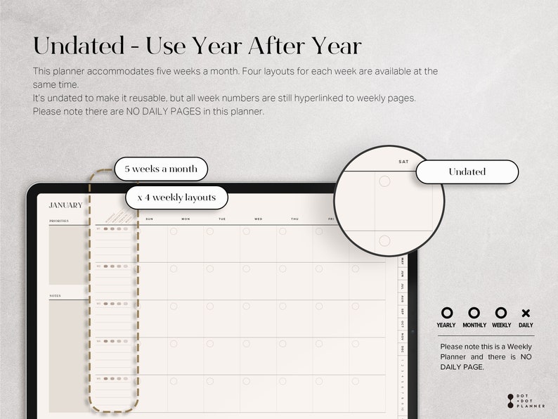 Undated Weekly Planner – 4 Linked Layouts in One, Use as Agenda ...