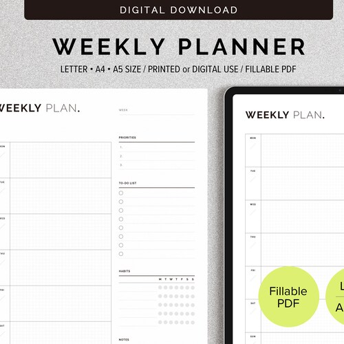 Weekly Planner Printable Minimalist Digital Planner Ipad - Etsy