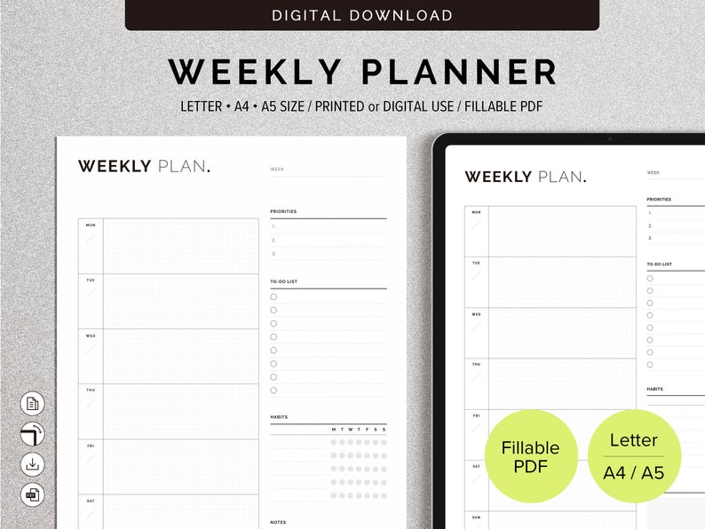Weekly Planner Printable Minimalist Digital Planner Ipad - Etsy