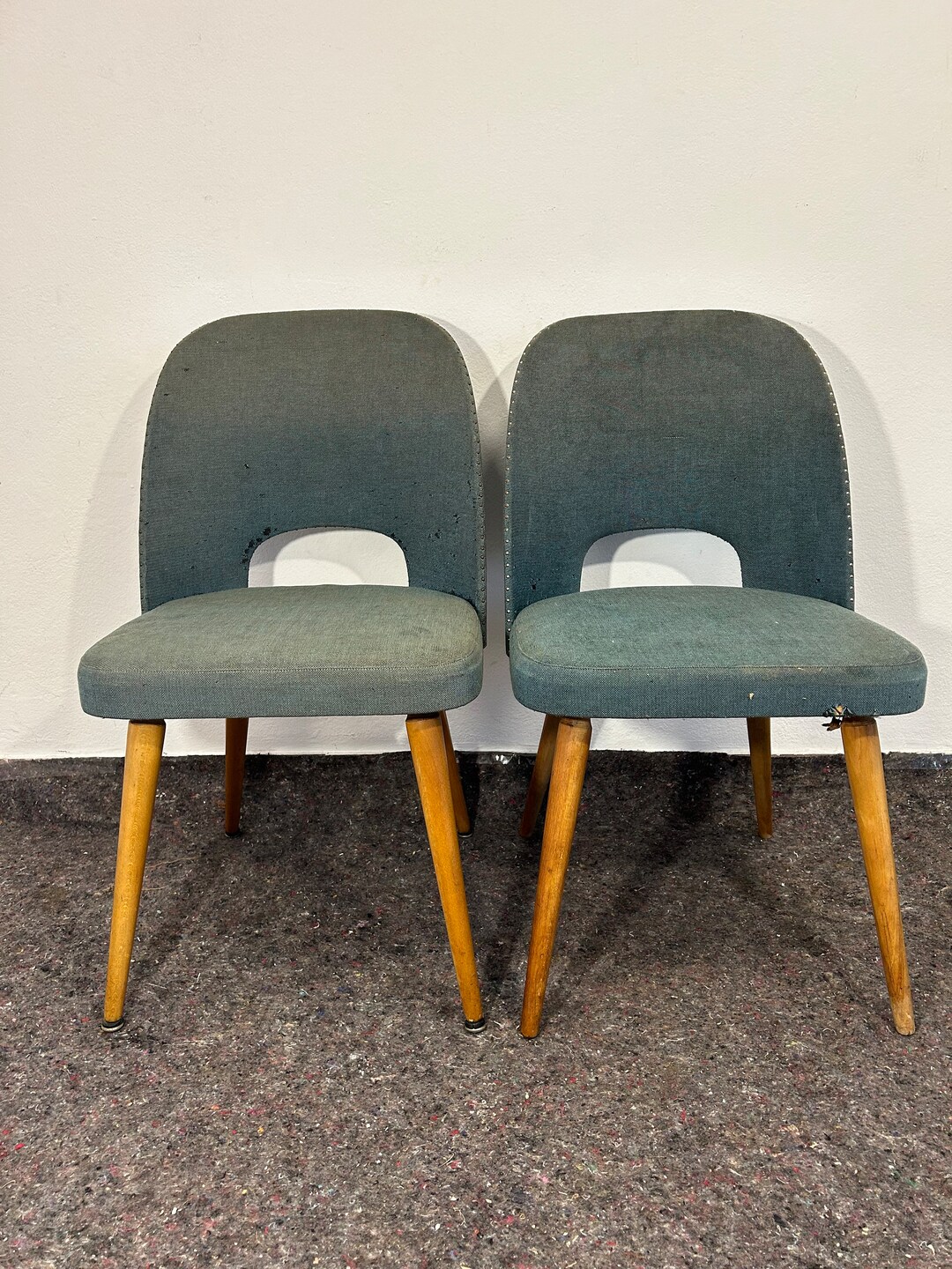 1 of 2 Blue Fabric & Beech Chairs by for TON, Vintage Furniture ...
