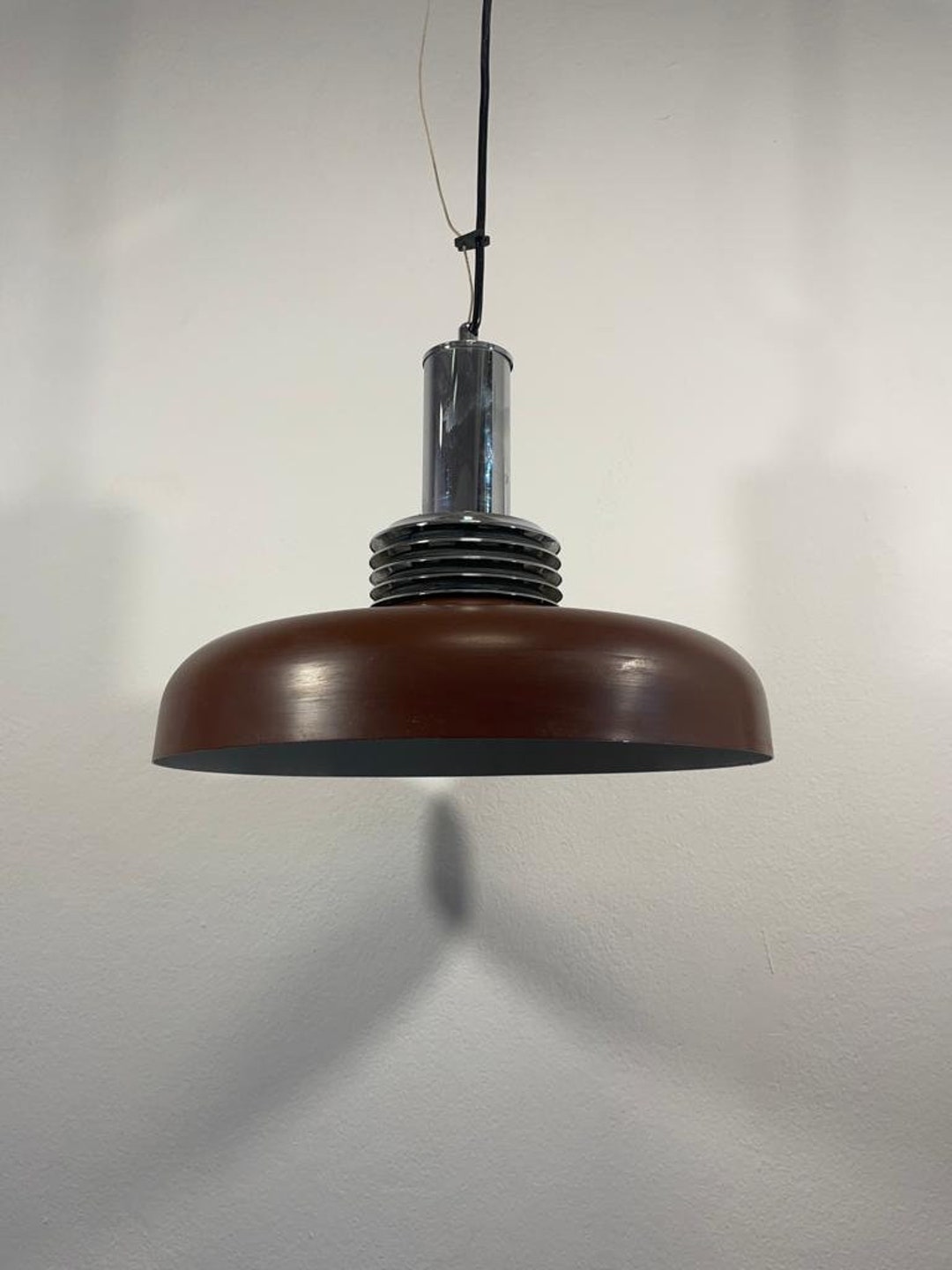 Space Age Metal Pendant Lamp / Brown Pendant Lamp / MCM Ceiling Lamp ...