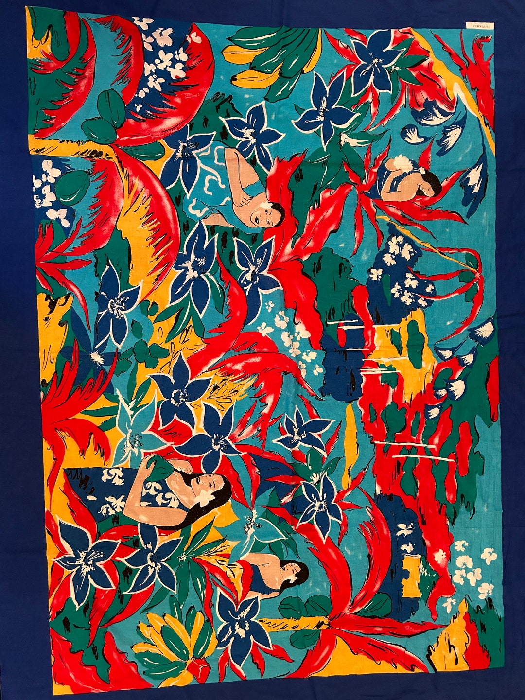 Vintage Laura Pitti Hawaii Girls Jungle Cobalt Blue Square Scarf ...