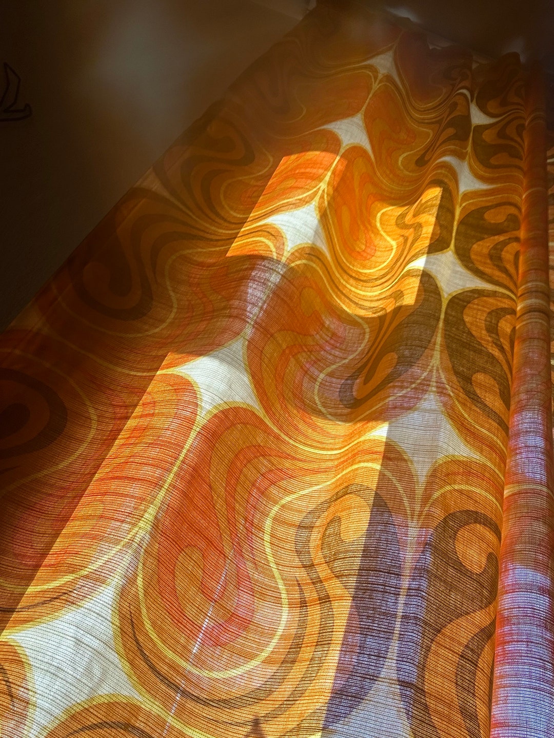 1960's 70's Trippy Hippie, Groovy, Eggplant Brown, Burnt Orange, Yellow ...