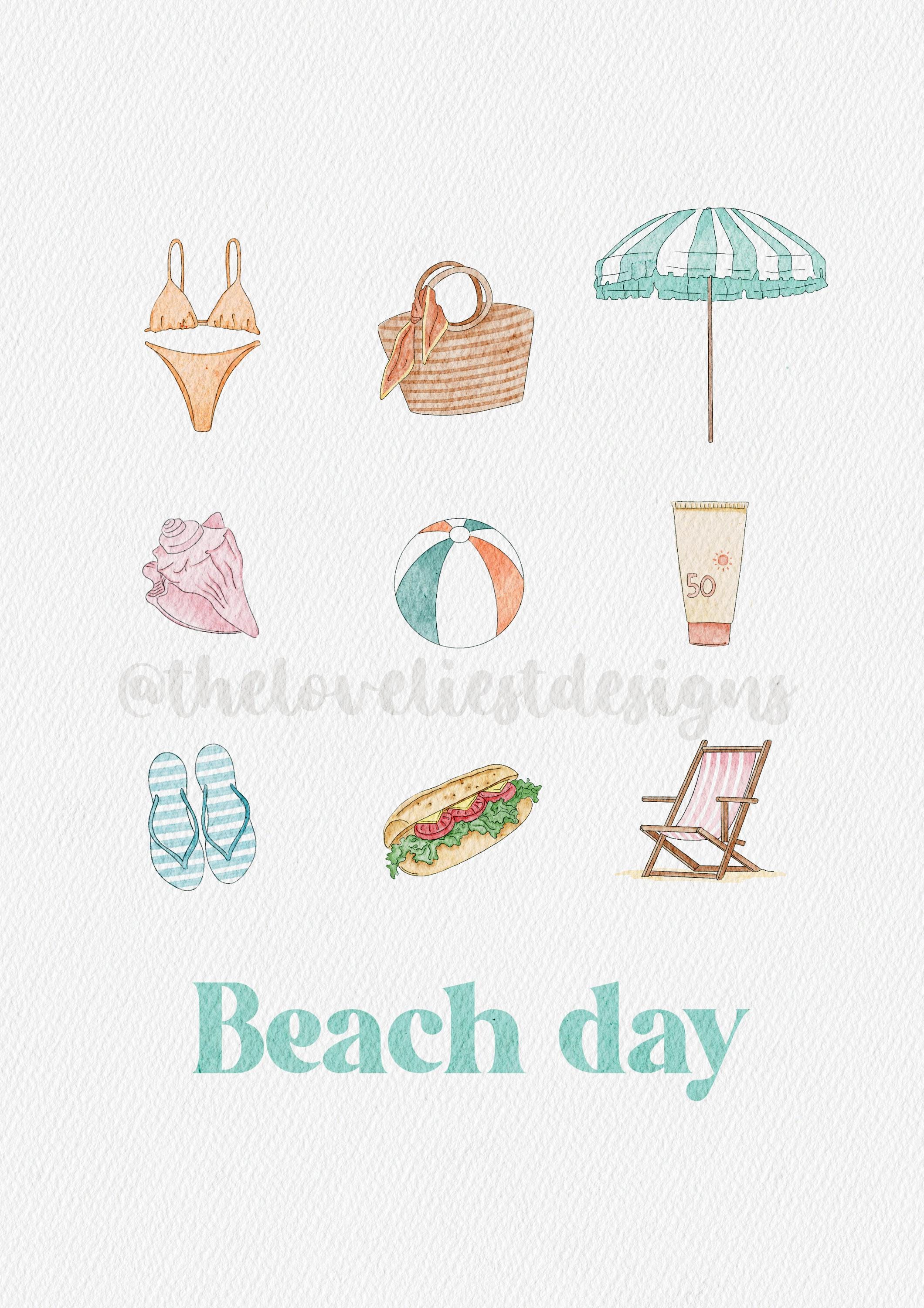 Beach Day Watercolor Art, Watercolor Painting, Beach Art, Beach, Surf ...
