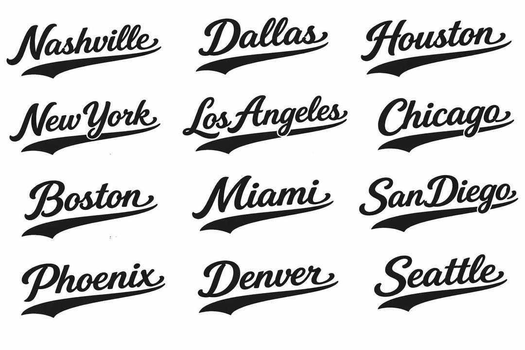 City Script Embroidery Bundle – Sports Style Baseball Font 13 City Pack ...