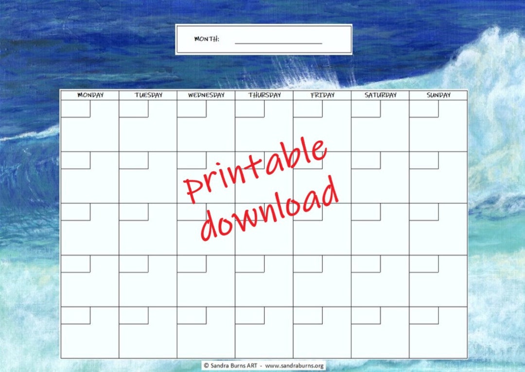 Ocean Wave Monthly Calendar Printable (A4 Digital Download) - Etsy