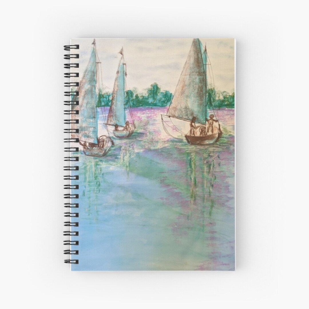 A5 Spiral Notebook - 120 Lined Pages - Featured Artwork 'SUNDAY SAILING ...