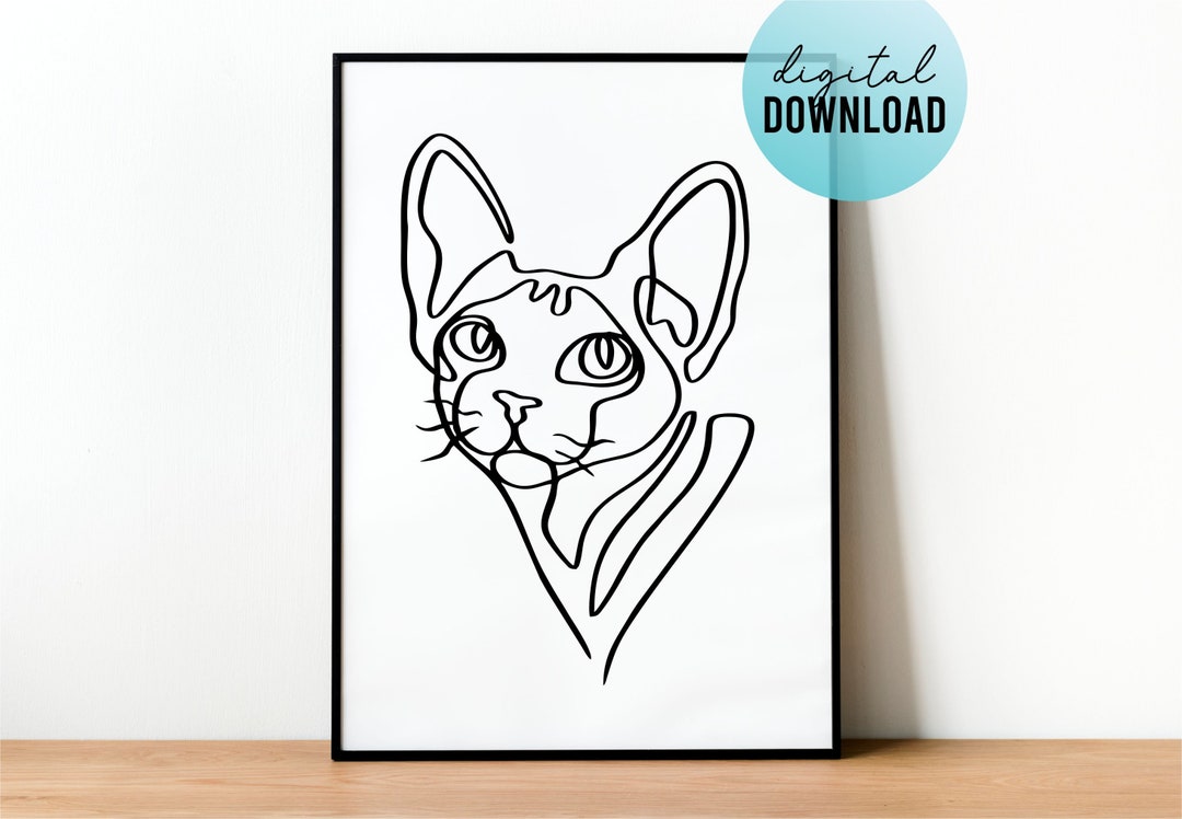 Sphynx Cat | Minimalist Line Art | Pet Portrait | Cat Lover Print ...