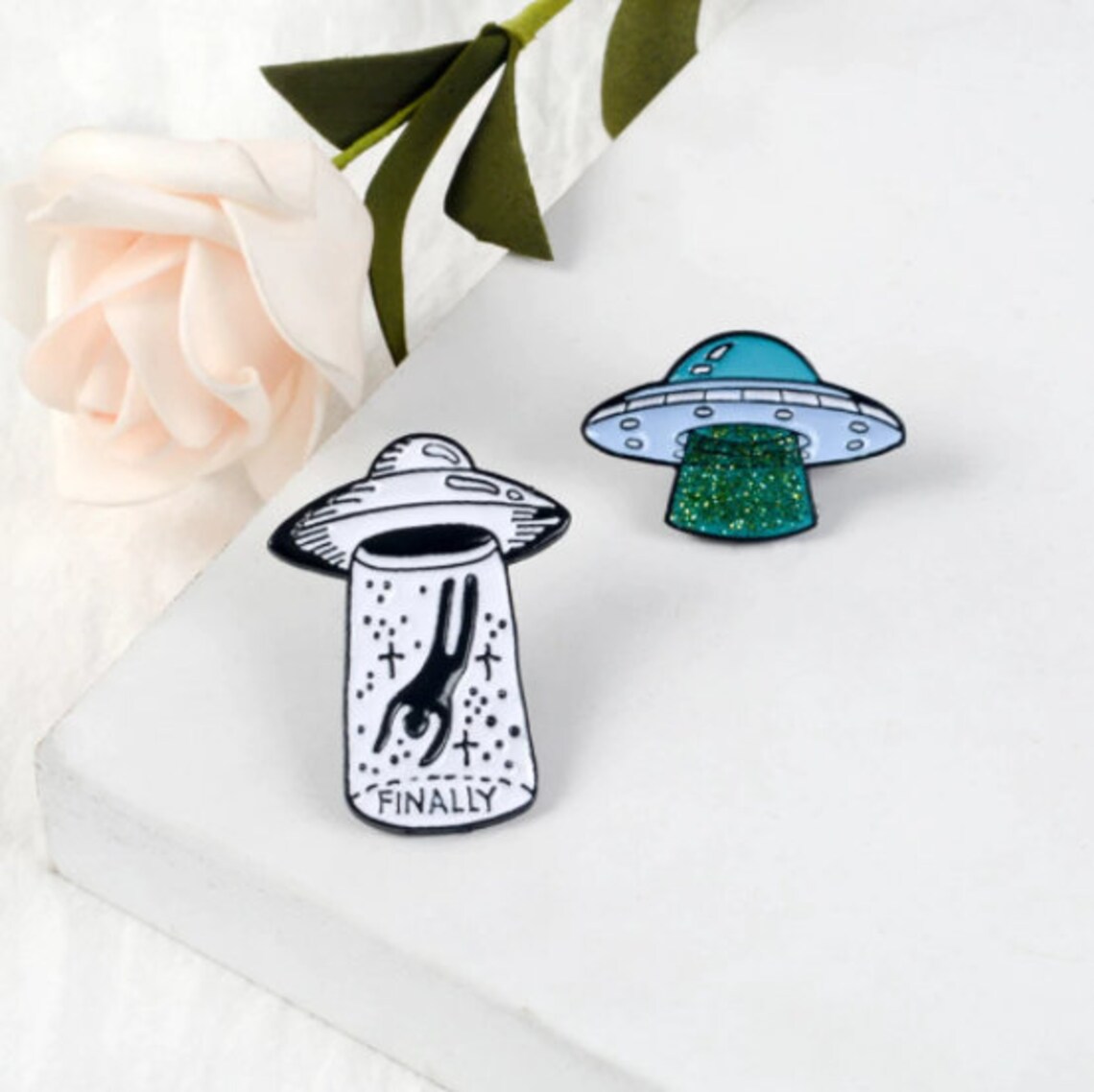 2 Pcs Cute Enamel Lapel Pin Set Alien UFO Cartoon Brooch Badge | Etsy