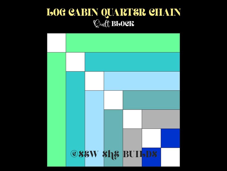 Log Cabin Quarter Quilt Block, Log Cabin Chain Block, Log Cabin ...