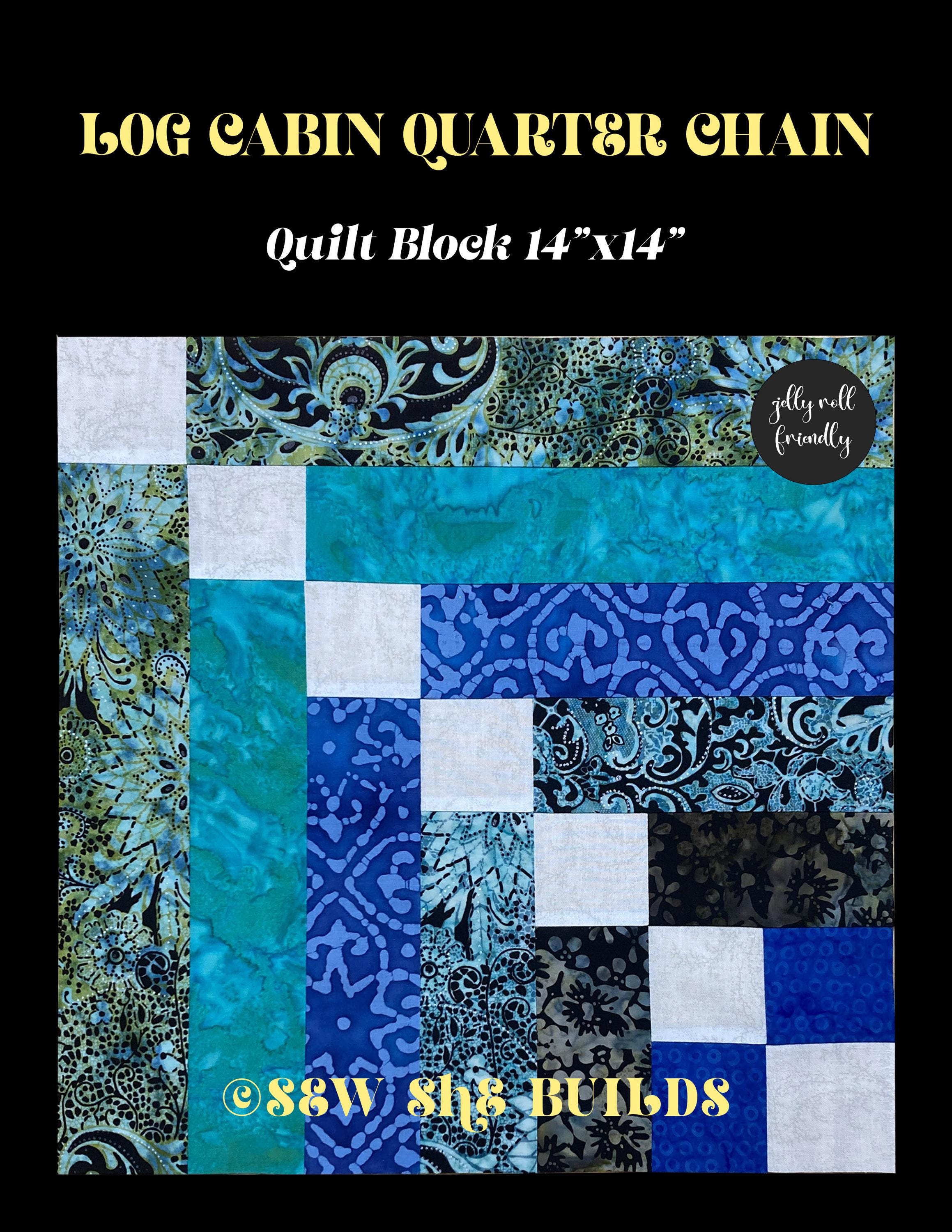 Log Cabin Quarter Chain Quilt Block, 14x14" Log Cabin Quilt Block ...