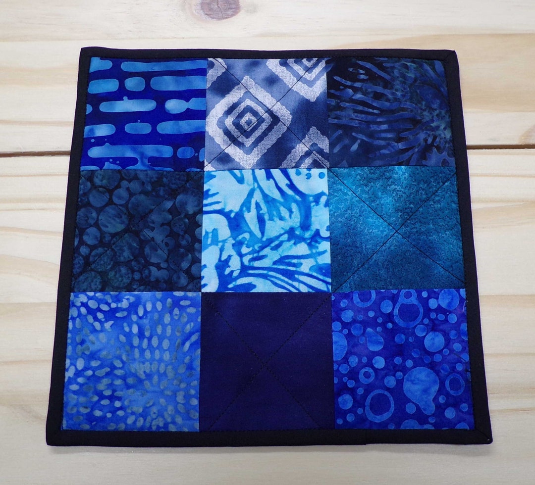 Blue Batik Mug Rug Quilted Table Topper Quilted Mug Rug Snack Mat Blue ...