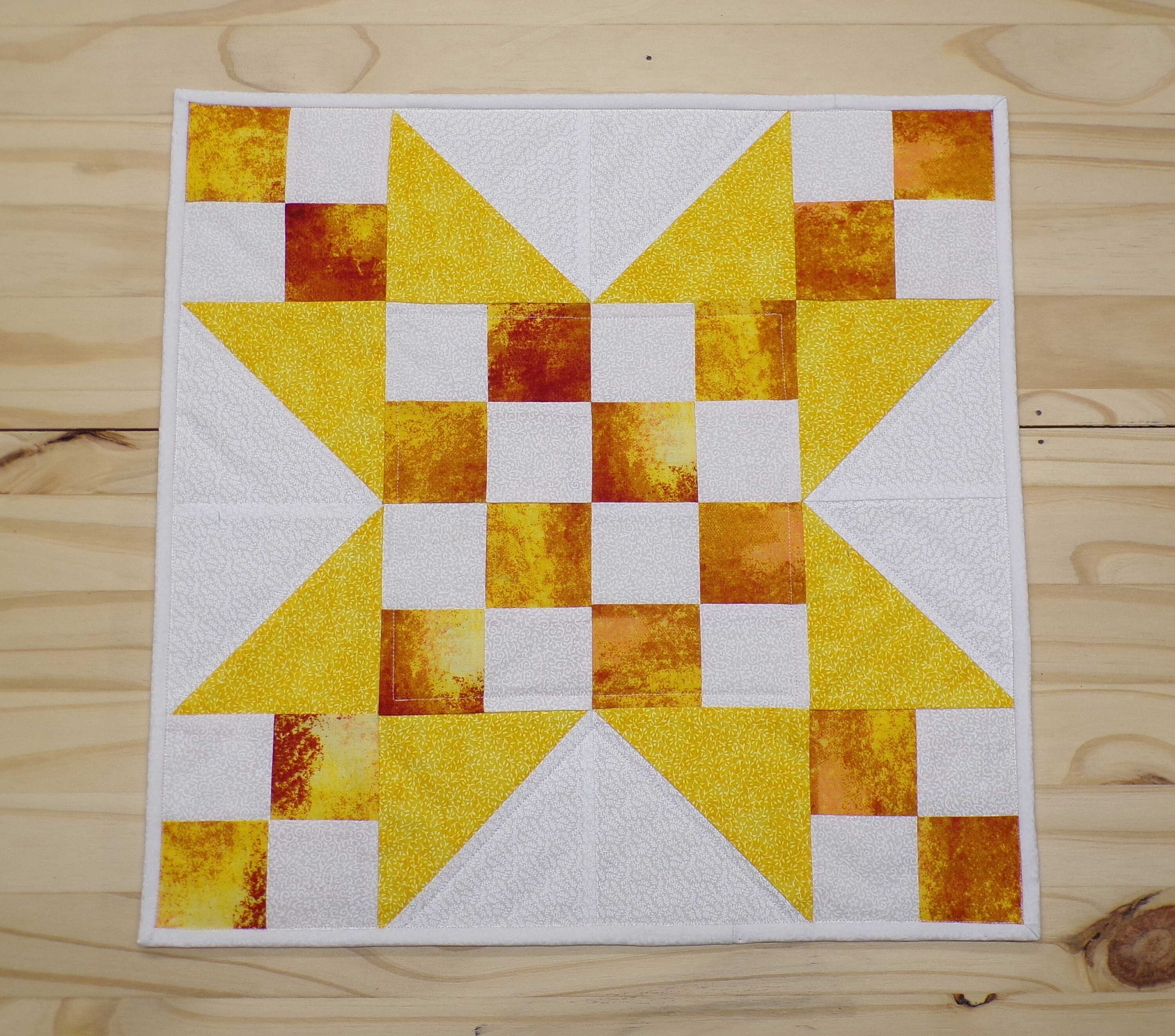 Quilted Centerpiece Quilted Star Table Topper Yellow & White Quilt ...
