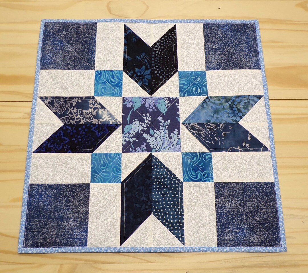 Quilted Centerpiece | Blue Star Table Quilt | Quilted Table Topper ...