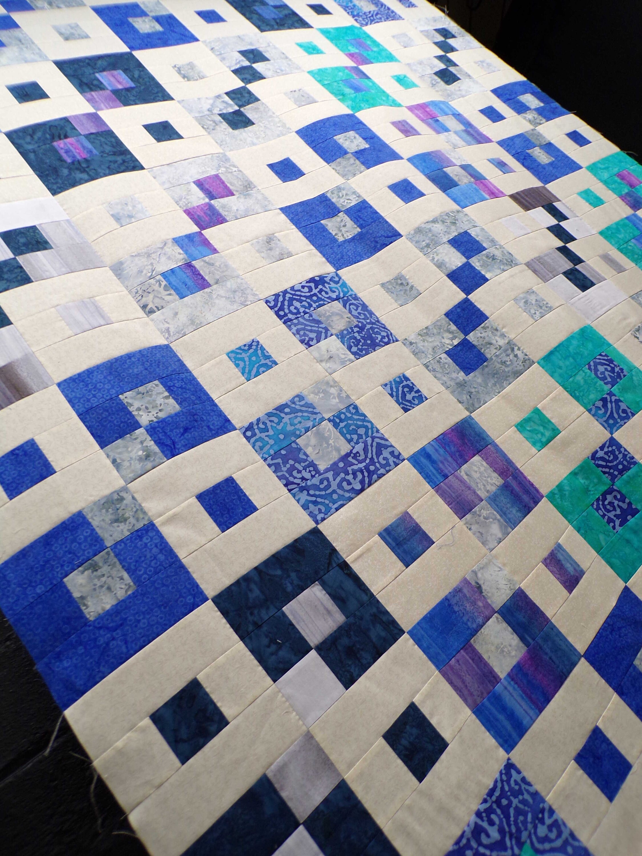 UNFINISHED Quilt Top Floating Squares Quilt Quilt to Finish Blue Ivory ...