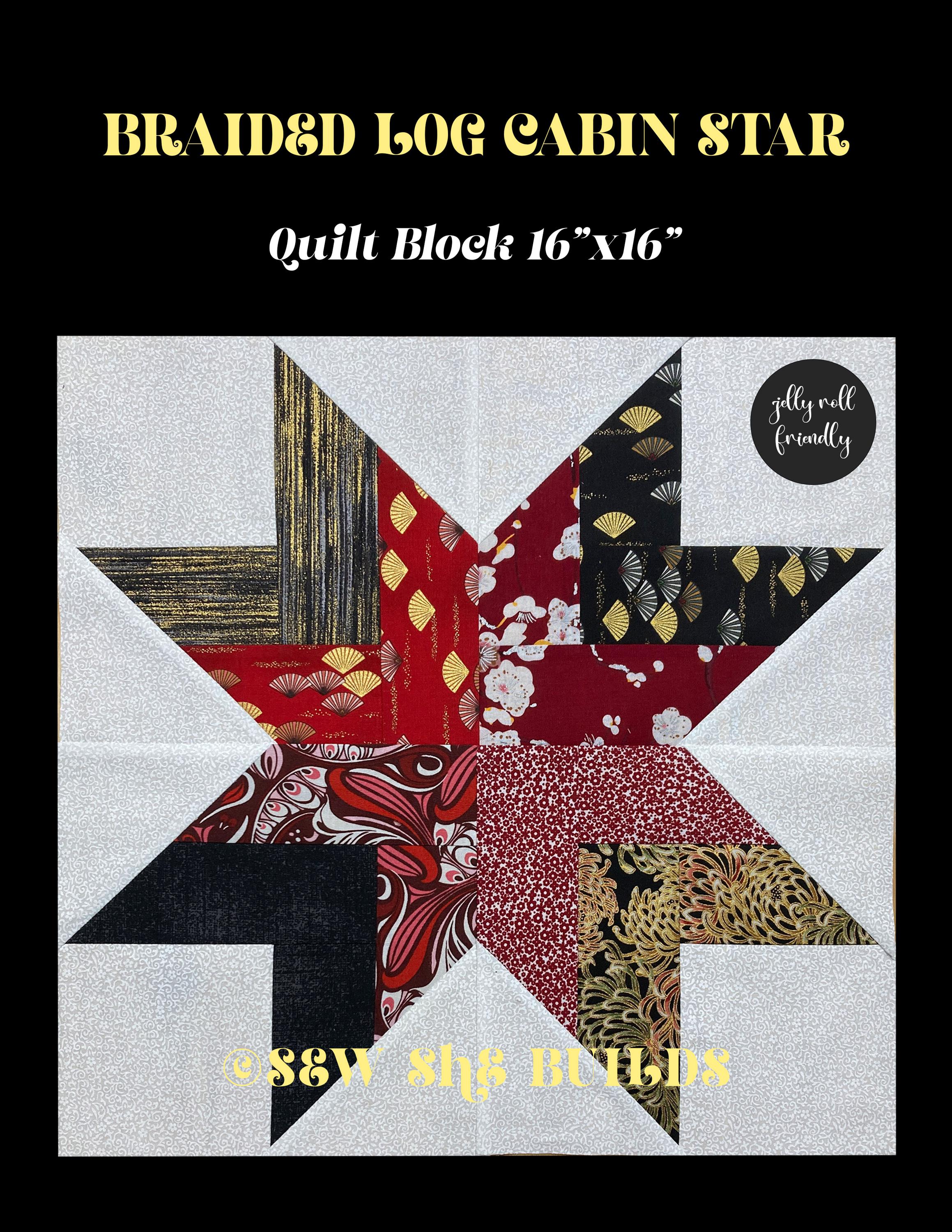 Braided Log Cabin Star Quilt Block, Log Cabin Star Block, Woven Star ...