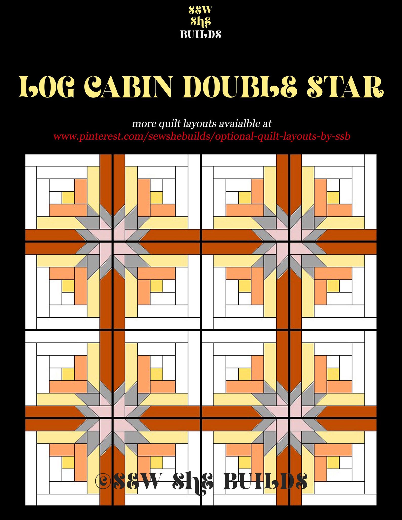 Log Cabin Double Star Quilt Block, Log Cabin Quilt Block, Double Star ...