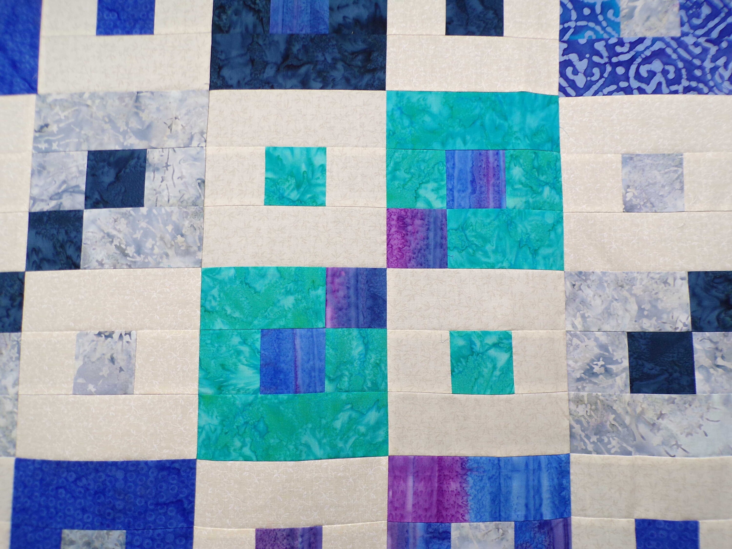 UNFINISHED Quilt Top Floating Squares Quilt Quilt to Finish Blue Ivory ...