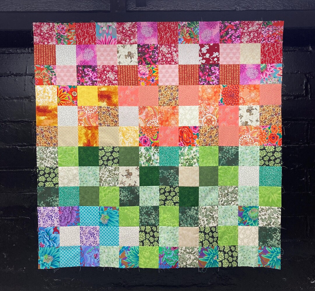 Rainbow Floral Patchwork Quilt Top, 54" Square, Unfinished - Etsy