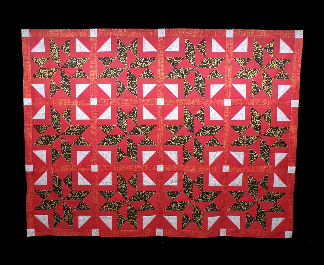 Red & Black UNFINISHED Quilt, Star Quilt Top, Quilt to Finish ...