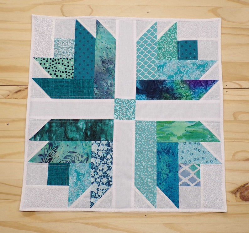Quilted Centerpiece Quilted Table Topper Square Table Quilt Teal ...
