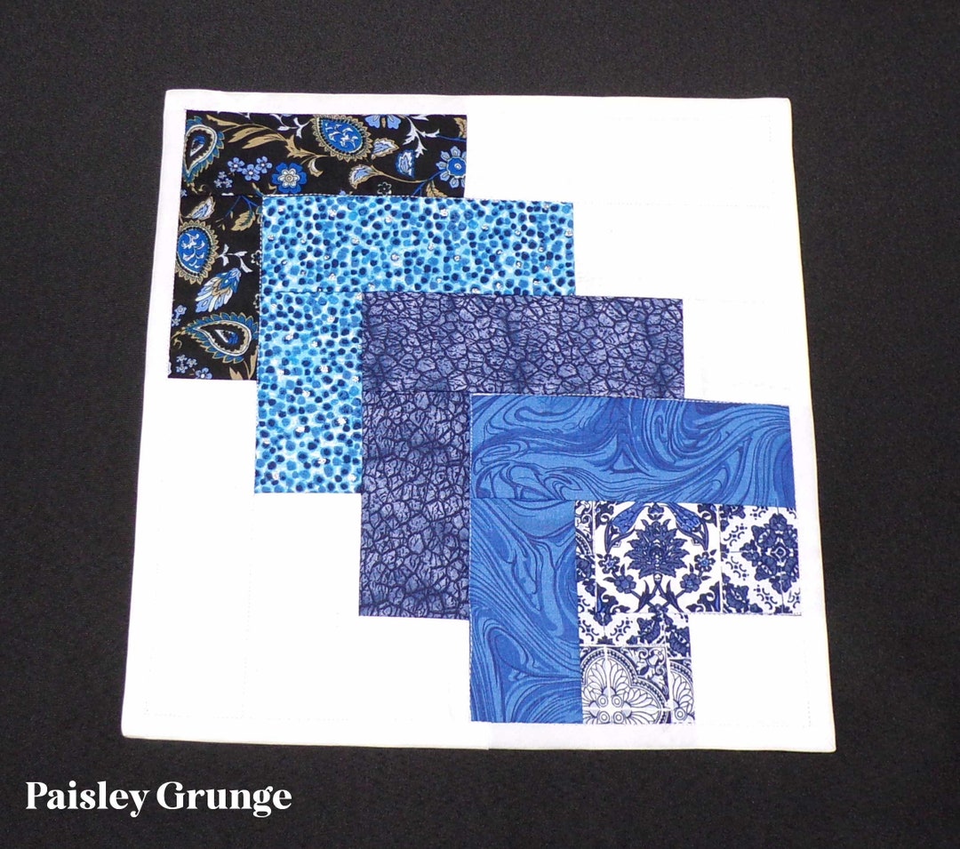 Quilted Square Table Topper Blue & White Centerpiece Handmade Quilted ...