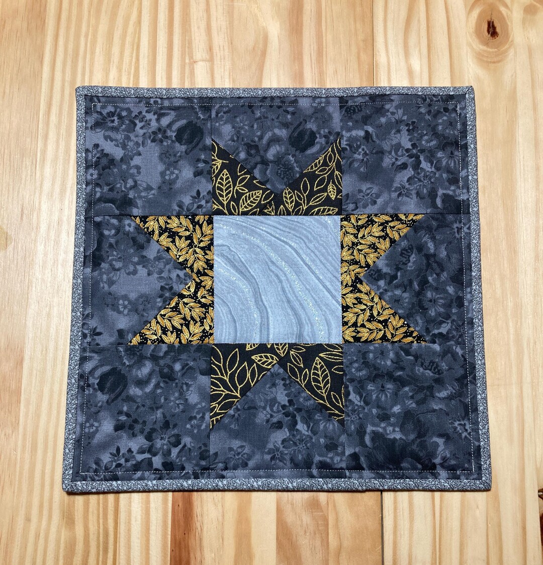 Quilted Star Table Topper: Black, Gold, & Gray Centerpiece - Etsy